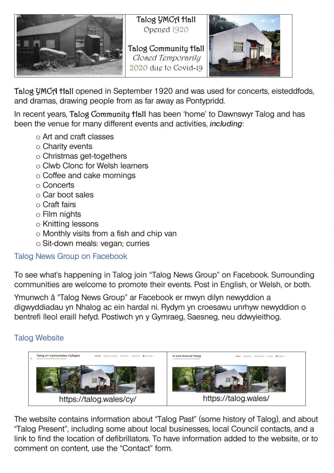 Talog Community Hall in the 21st Century – Talog.Wales